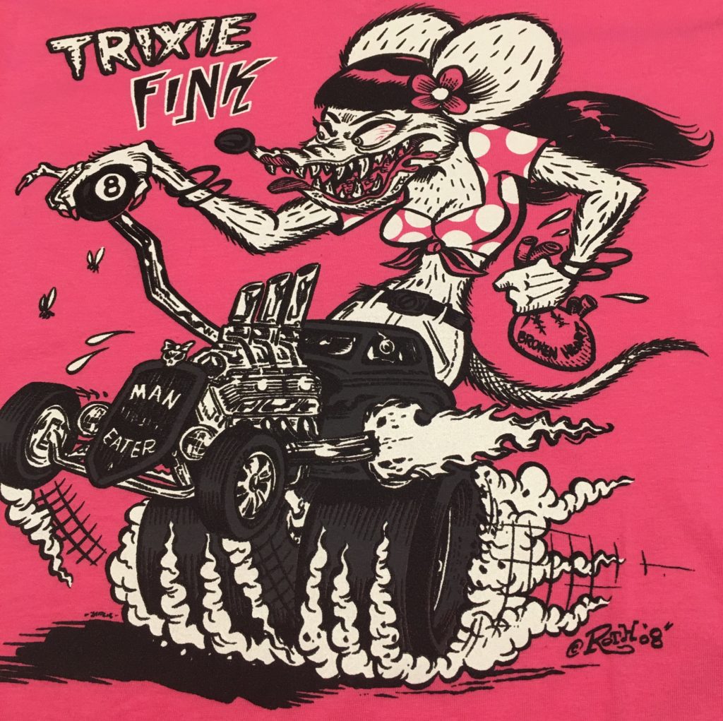 Pink Trixie Fink V Neck - Ed Roth's Rat Fink