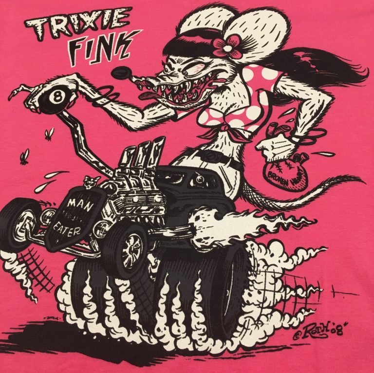 Pink Trixie Fink V Neck - Ed Roth's Rat Fink