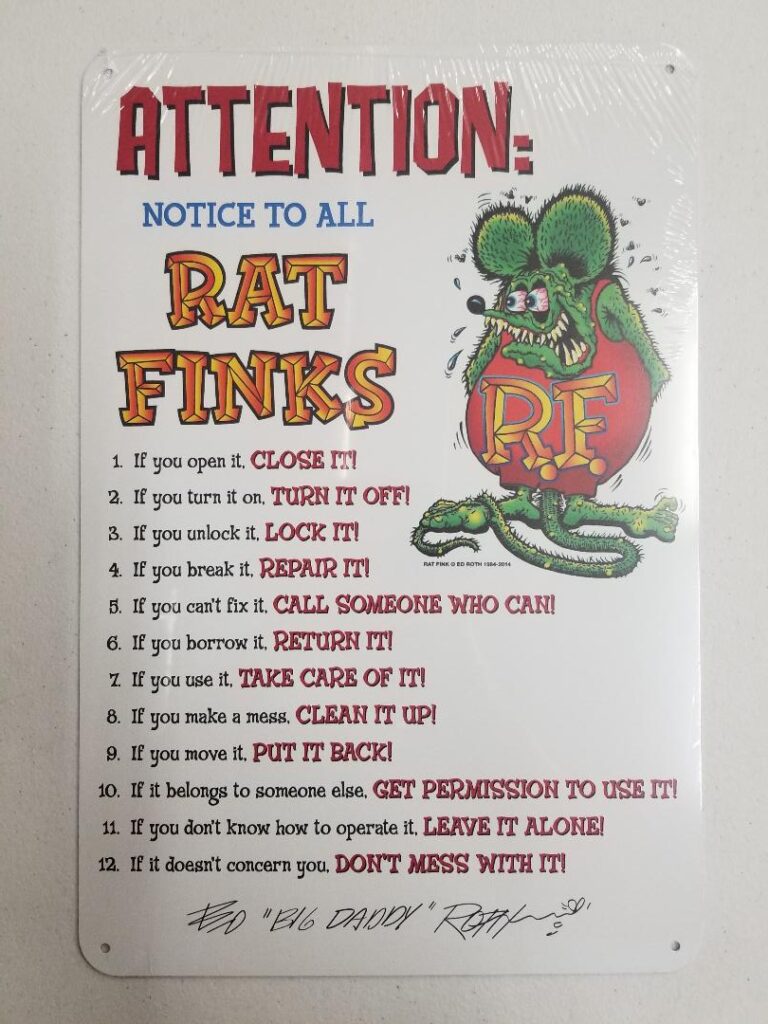 Rat Fink Rules Aluminum Sign 12x18 - Ed Roth's Rat Fink
