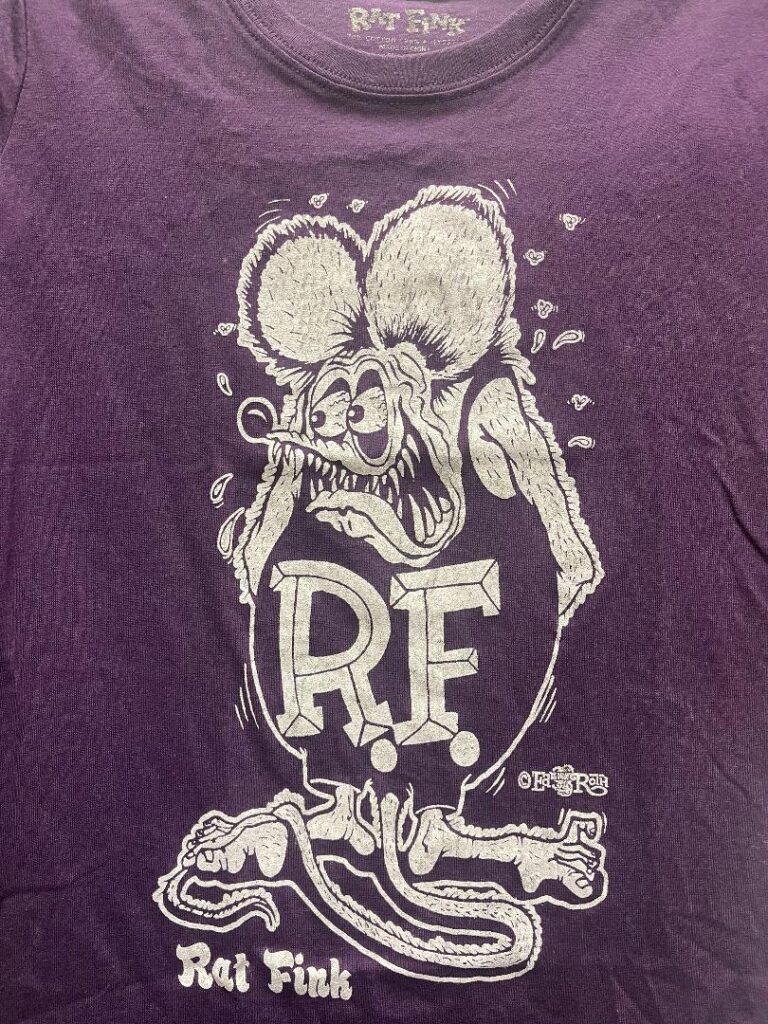 Paisley Burnout Purple Rat Fink Ladies Fitted Tee - Ed Roth's Rat Fink