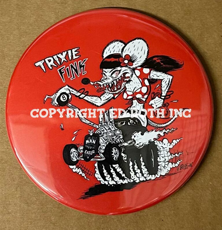 Red Trixie Fink 3.5" Magnet Button - Ed Roth's Rat Fink