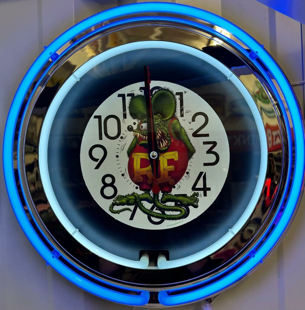 Rat Fink Neon Clock-SM Blue/White - Ed Roth's Rat Fink