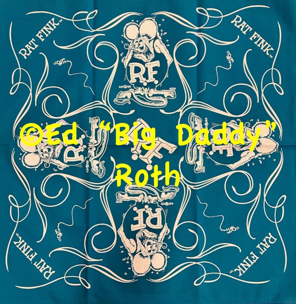 Blue with White Rat Fink Swirl Bandana design - Ed Roth's Rat Fink