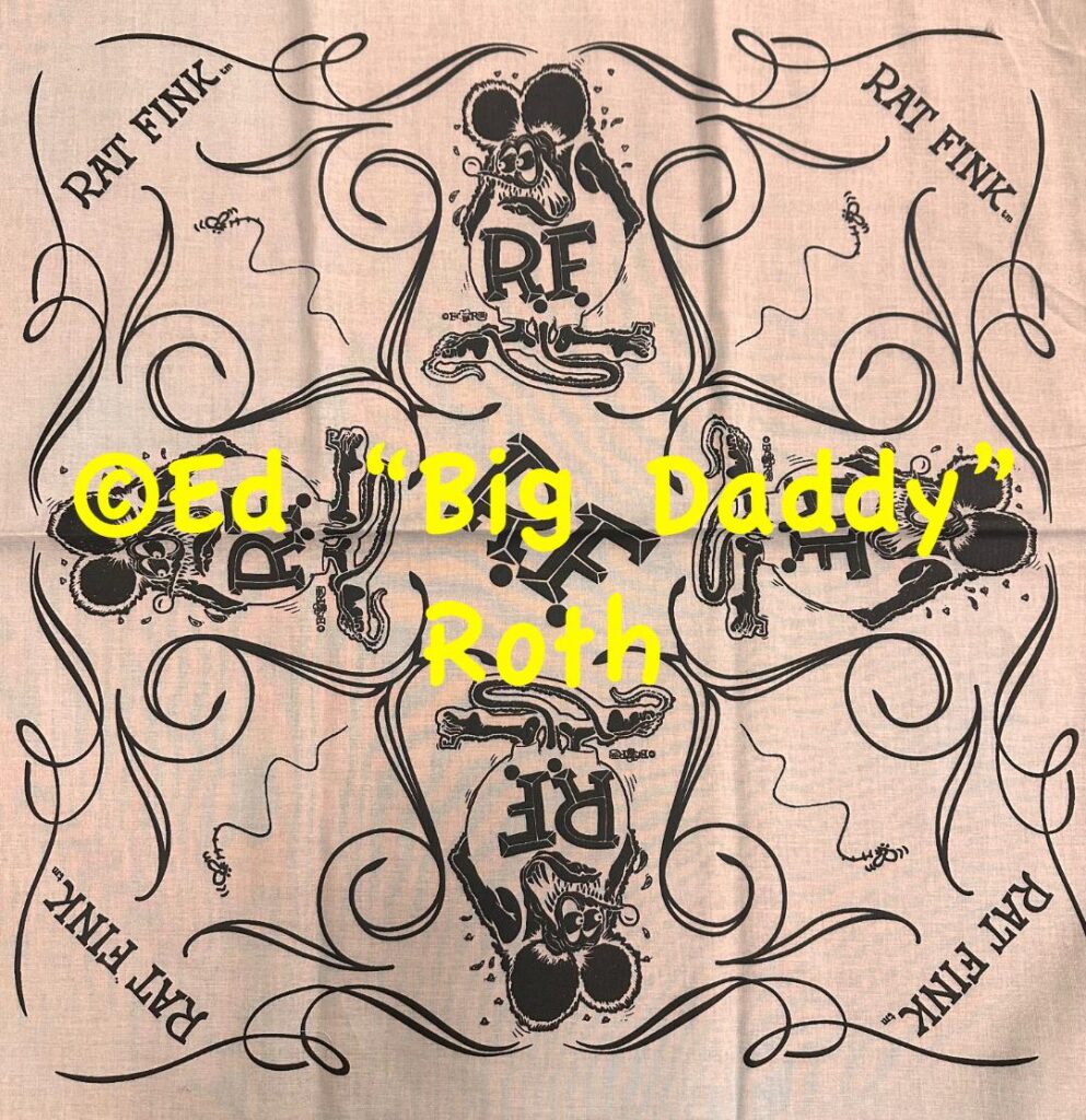 Gray with Black Rat Fink Swirl Bandana design - Ed Roth's Rat Fink