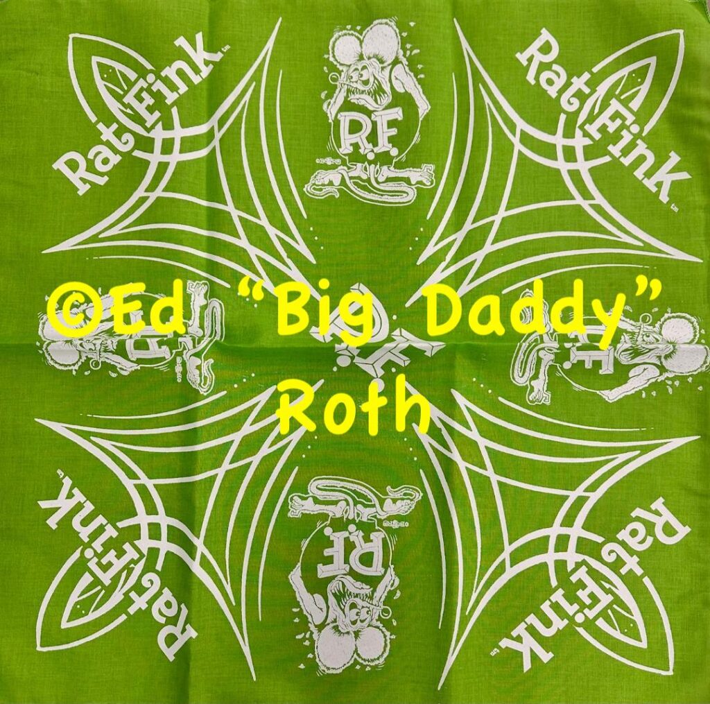 Green with White Rat Fink Pinstripe Bandana design - Ed Roth's Rat Fink