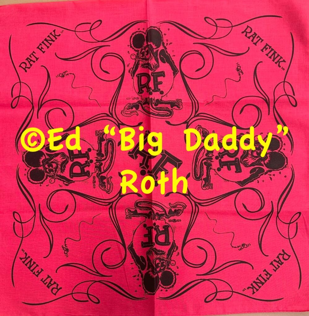 Pink with Black Rat Fink Swirl Bandana design - Ed Roth's Rat Fink