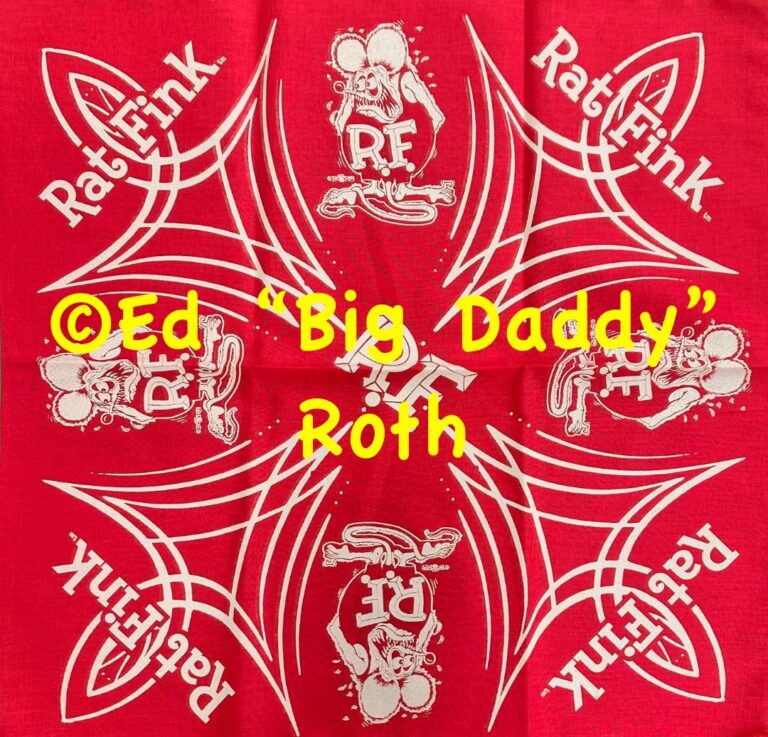 Pink with White Rat Fink Pinstripe Bandana design - Ed Roth's Rat Fink