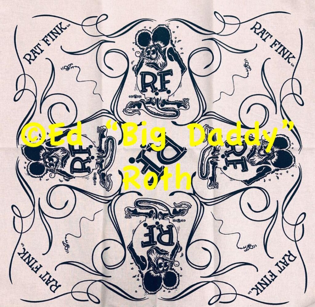 White with Black Rat Fink Swirl Bandana design - Ed Roth's Rat Fink